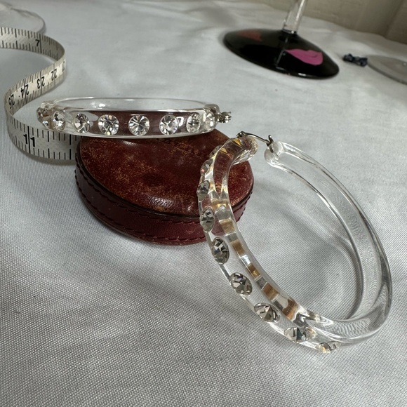 Jewelry | Large Clear Lucite Vibe Hoops With Inset Rhinestone Crystals ...
